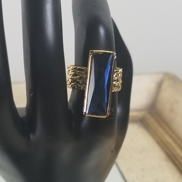 Jewelry | Dark Royal Blue Rhinestone Ring Gold Plated | Poshmark